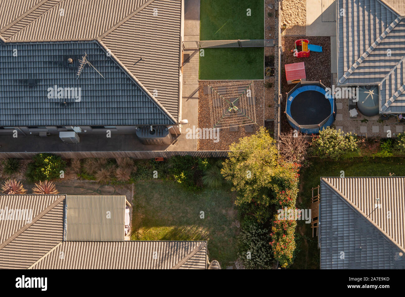 Aerial view over Canberra, ACT, Australia of housing. Taken from a hot ...