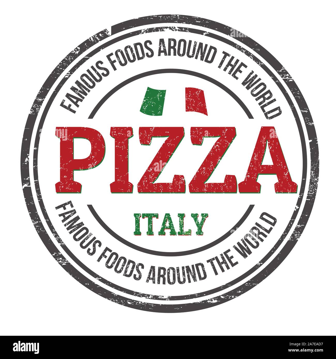 Famous foods around the world. Pizza sign or stamp on white background ...