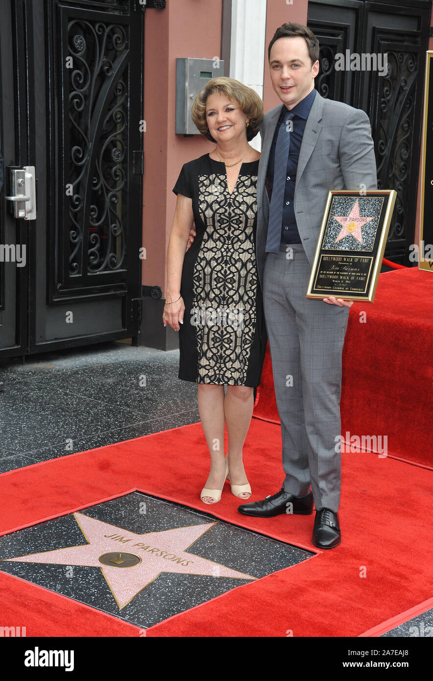 LOS ANGELES, CA - MARCH 11, 2015: Actor Jim Parsons & mother Judy ...