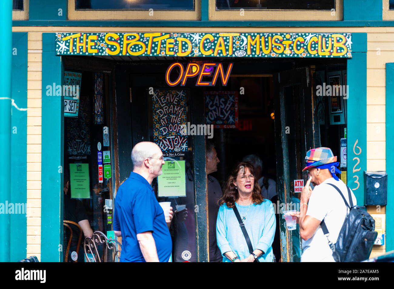 New Orleans, USA - April 23, 2018: Frenchmen street in Louisiana city ...