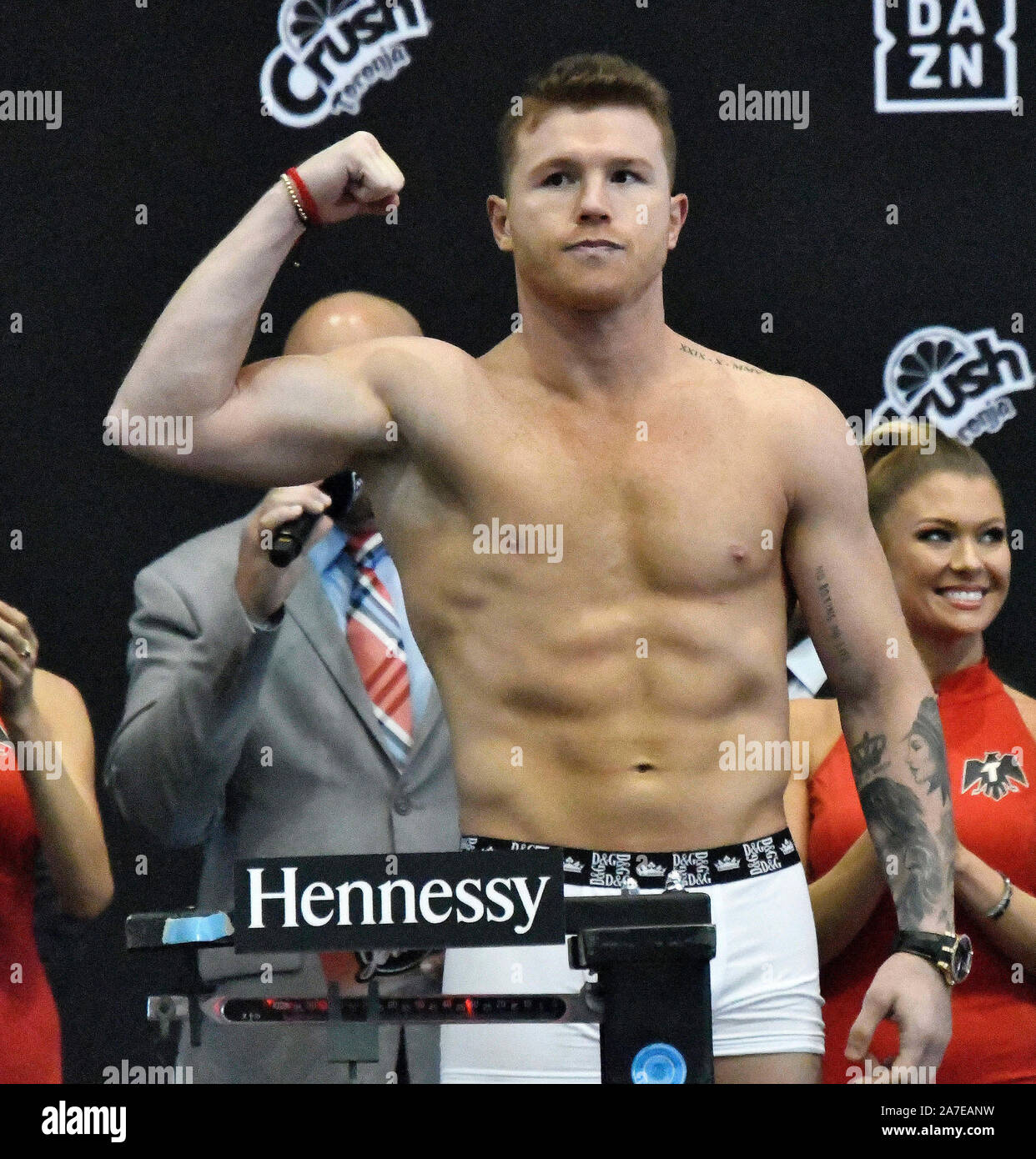 Mexico's Canelo Alvarez weighs in at 174 pounds at todays weigh In at ...