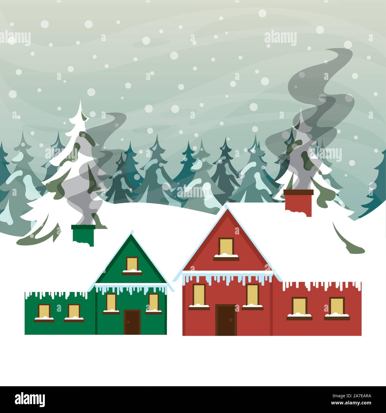 christmas snowscape scene with house Stock Vector Image & Art - Alamy