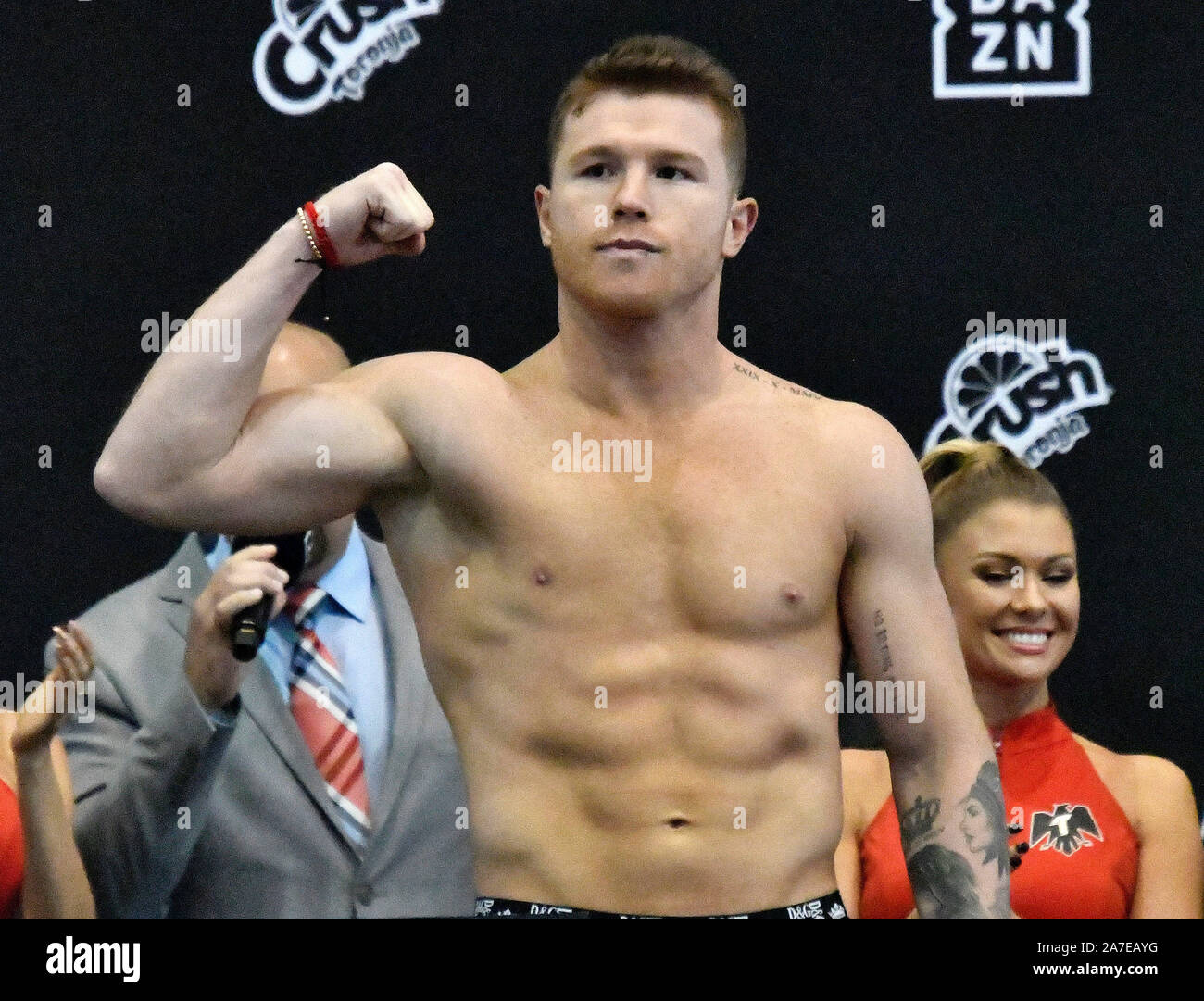 Mexico's Canelo Alvarez weighs in at 174 pounds at todays weigh In at ...