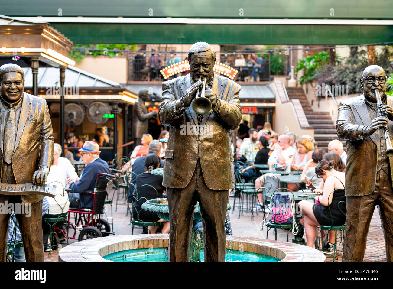 New Orleans, USA - April 23, 2018: Famous jazz music players the three ...