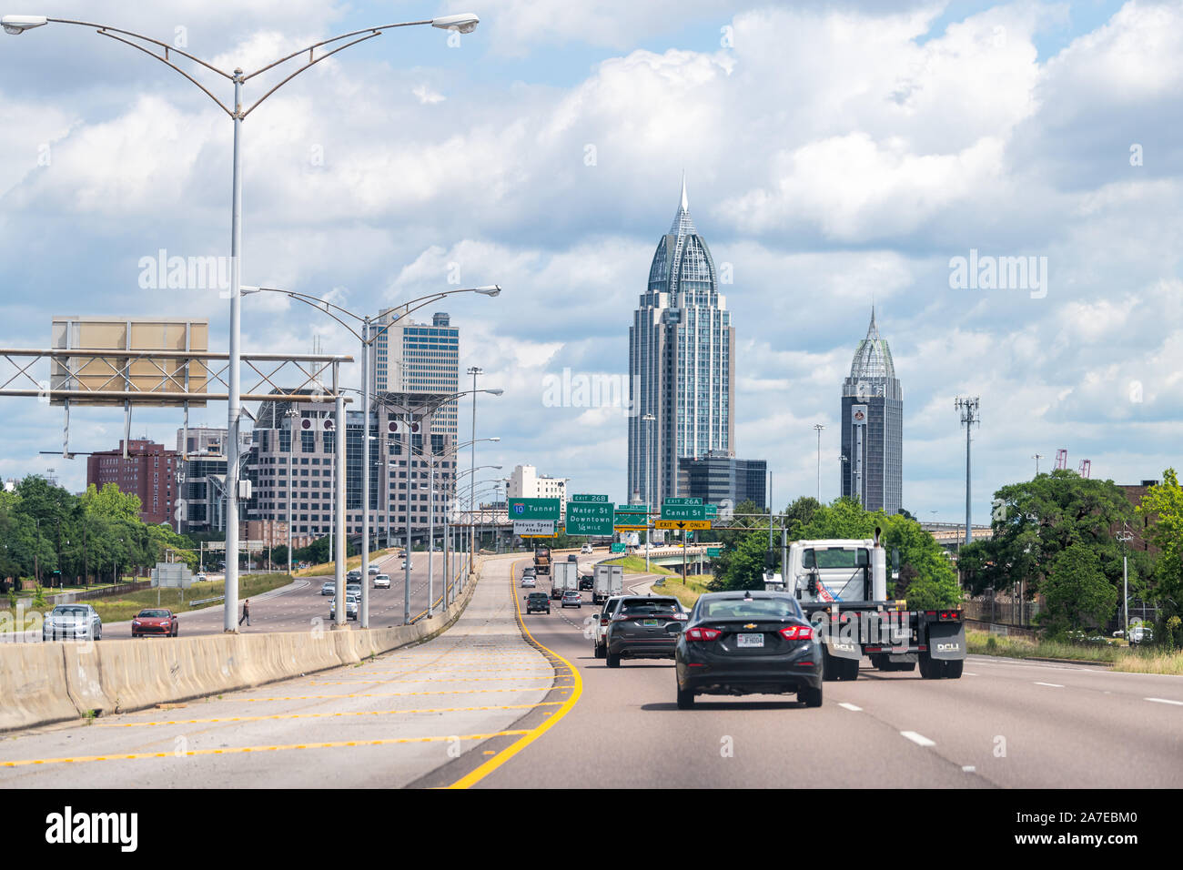 Mobile, USA - April 24, 2018: Alabama southern downtown city sky and ...