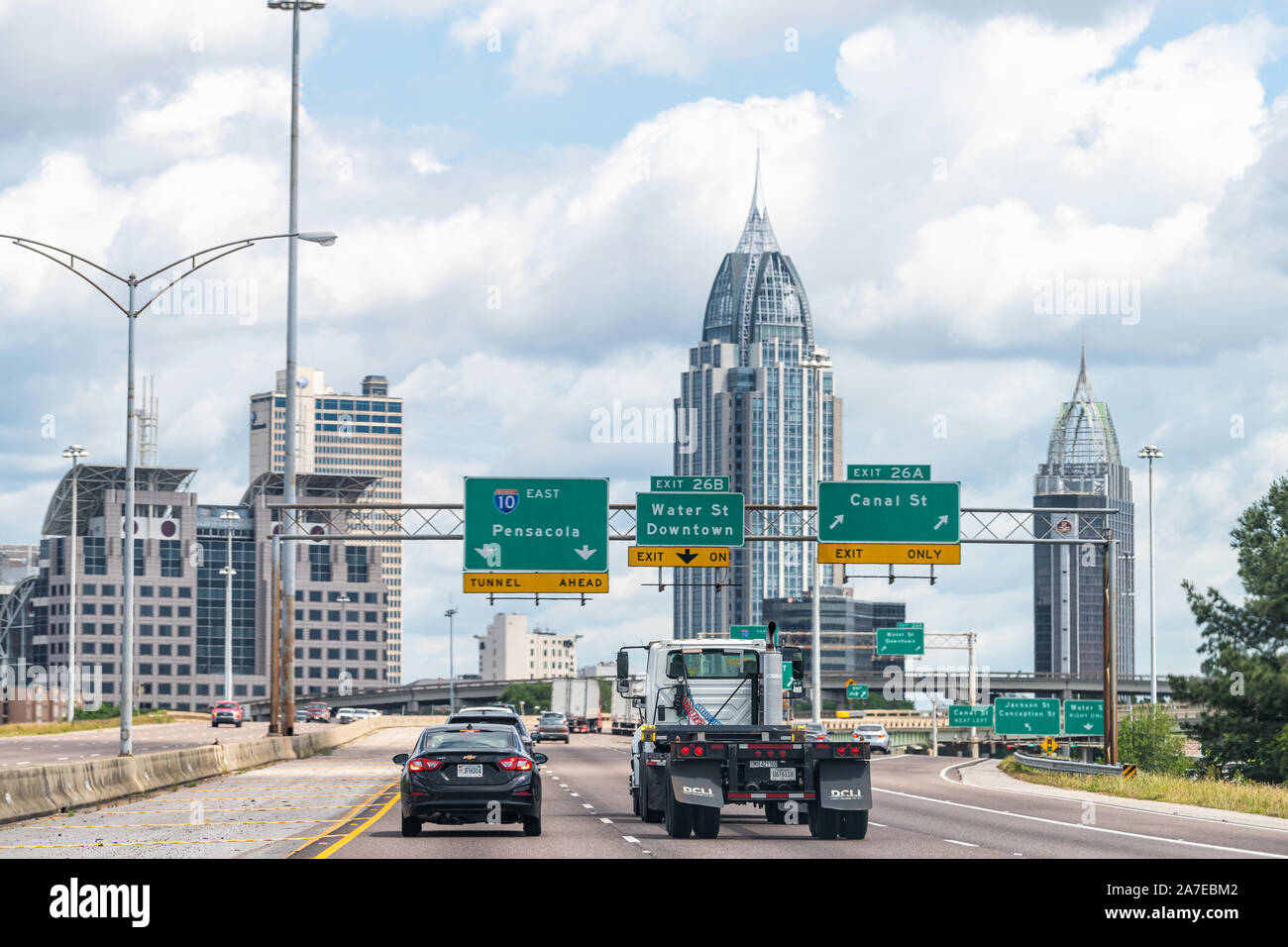 Mobile, USA - April 24, 2018: Alabama downtown city cityscape skyline ...