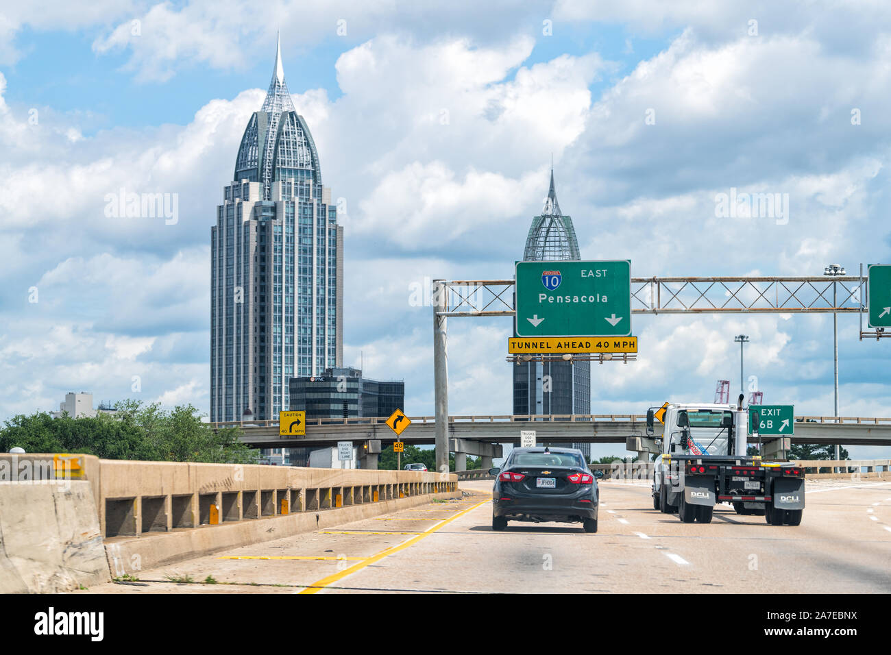 Mobile, USA - April 24, 2018: Alabama downtown modern city cityscape ...