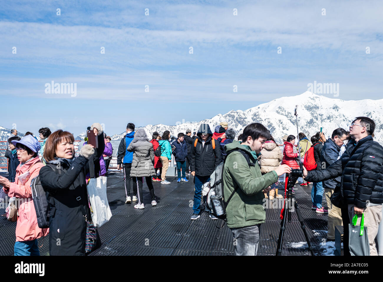 Takayama, Japan - April 8, 2019: Okuhida Shinhotaka Ropeway with crowd ...