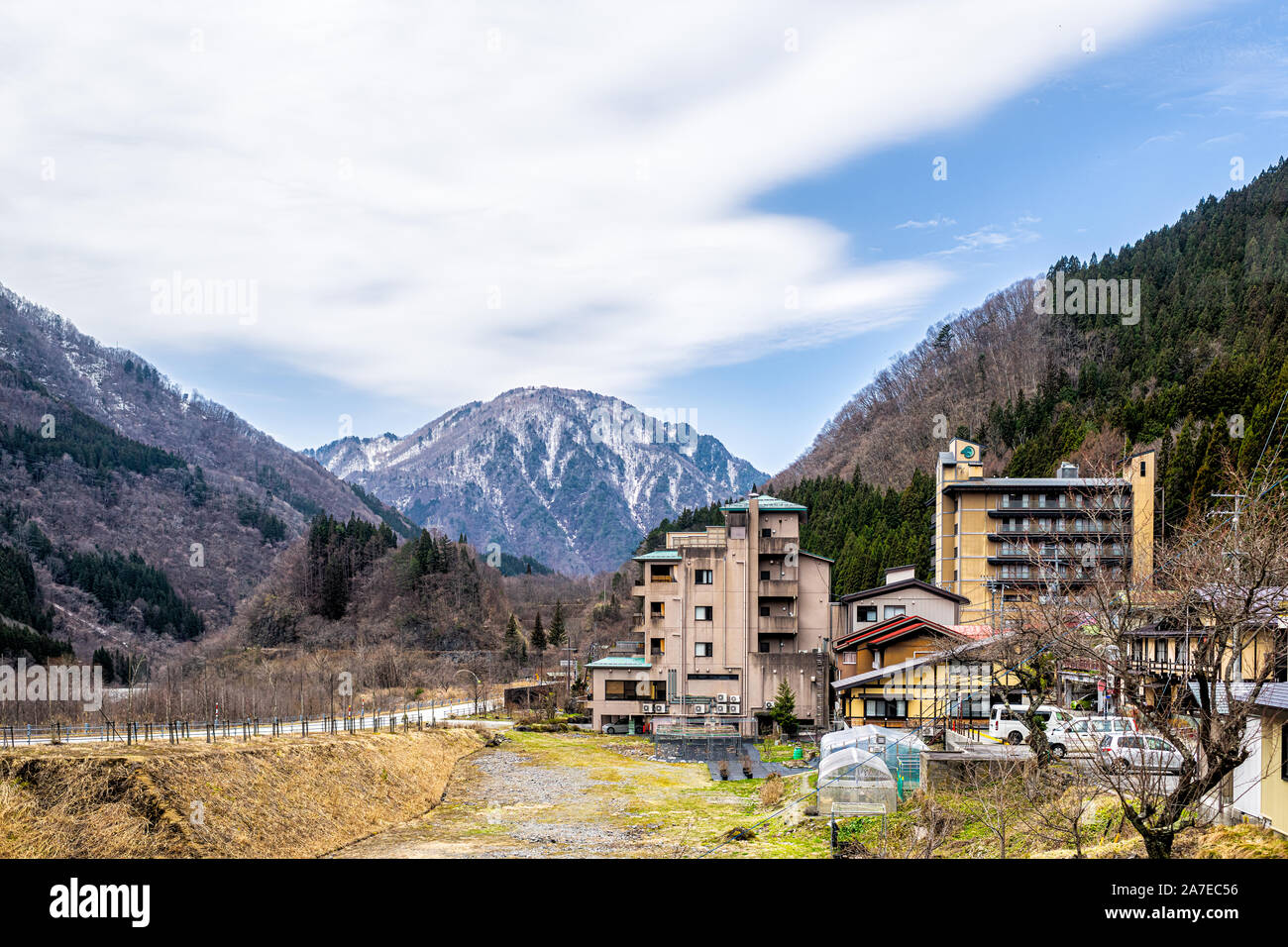 Takayama, Japan - April 8, 2019: Gifu Prefecture with road and ...