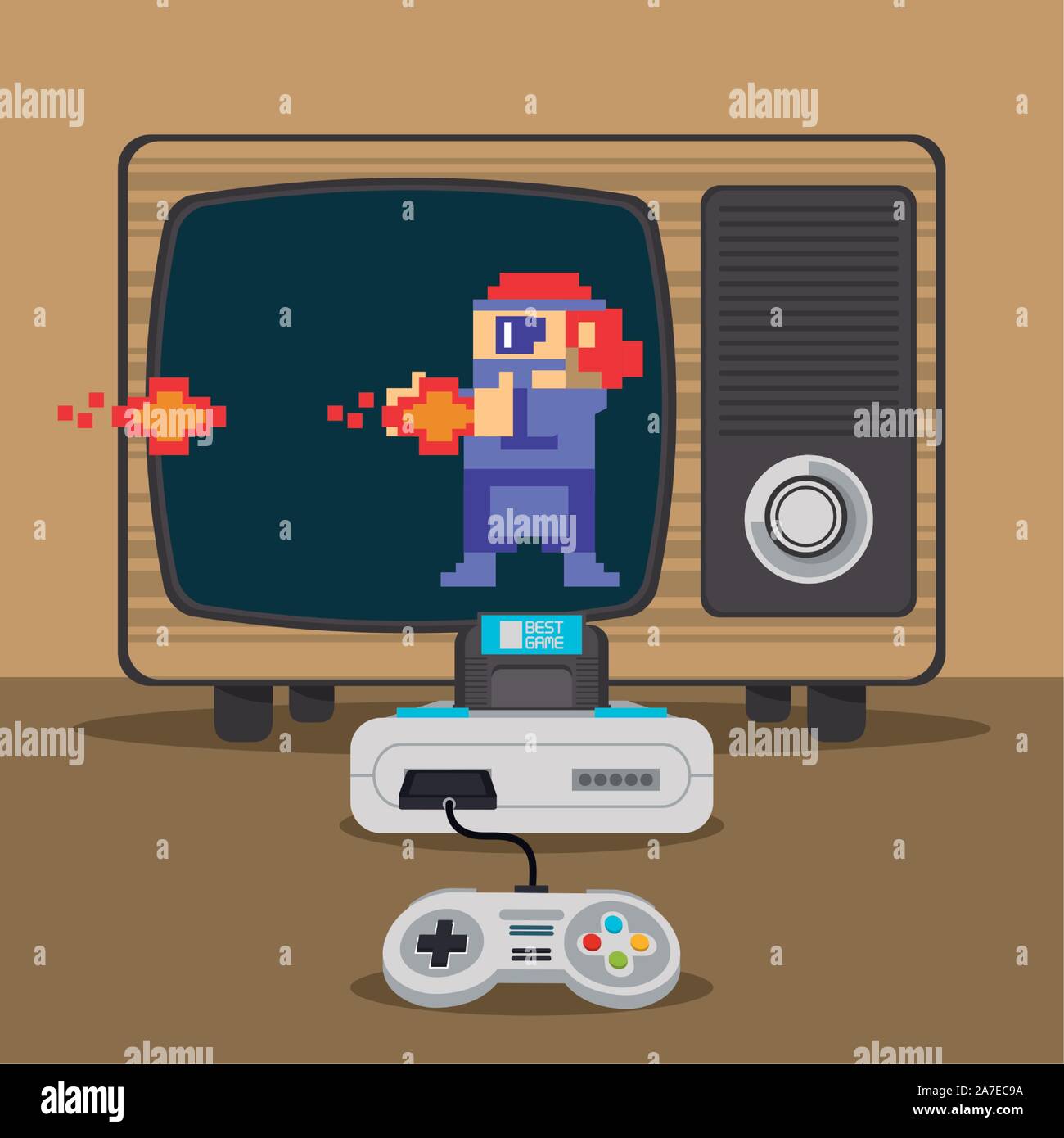 video game pixelated console and old tv Stock Vector Image & Art - Alamy