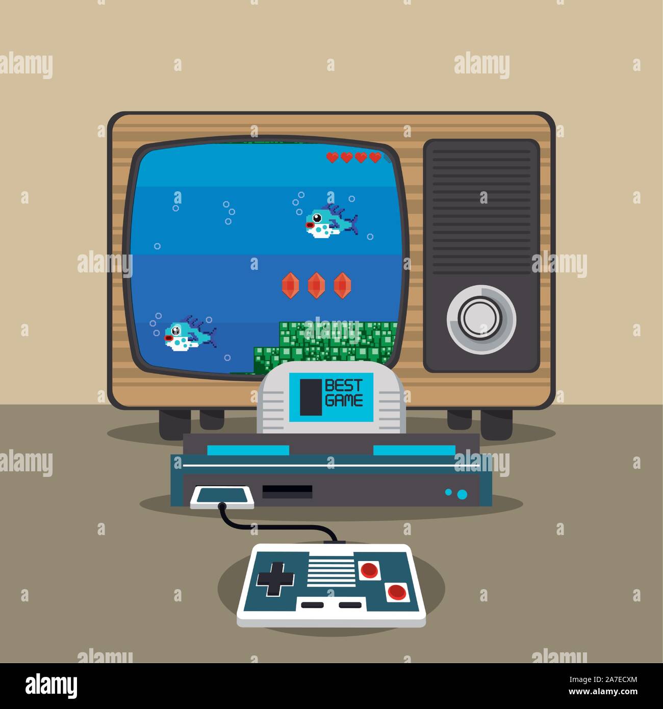 video game pixelated console and old tv Stock Vector Image & Art - Alamy