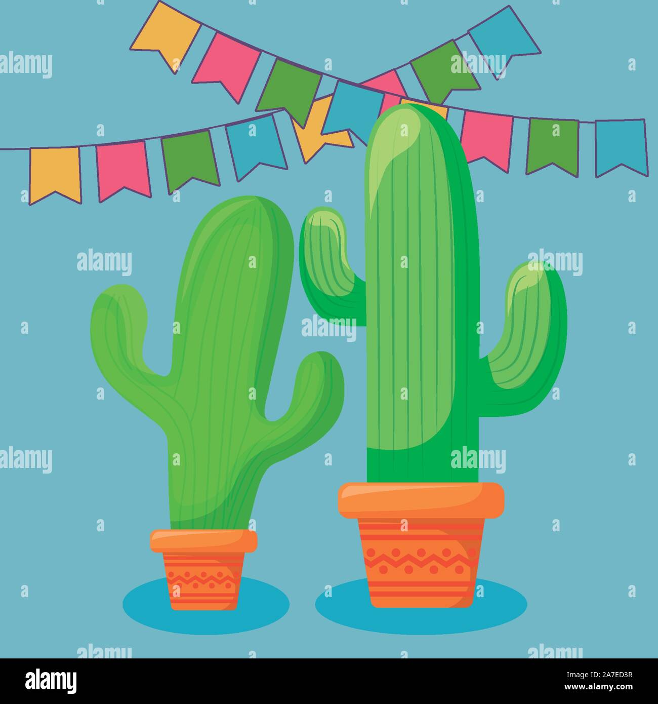 viva mexico celebration with cactus and garlands hanging vector ...