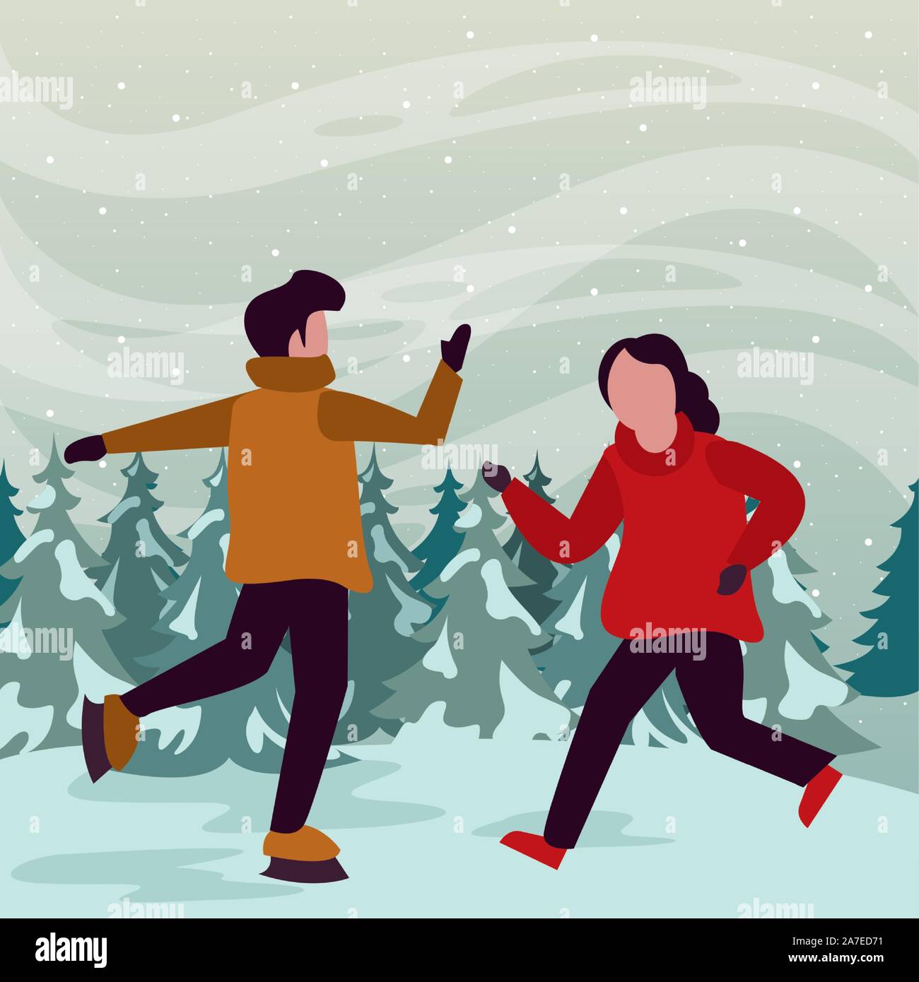 christmas snowscape scene with kids skating Stock Vector Image & Art ...