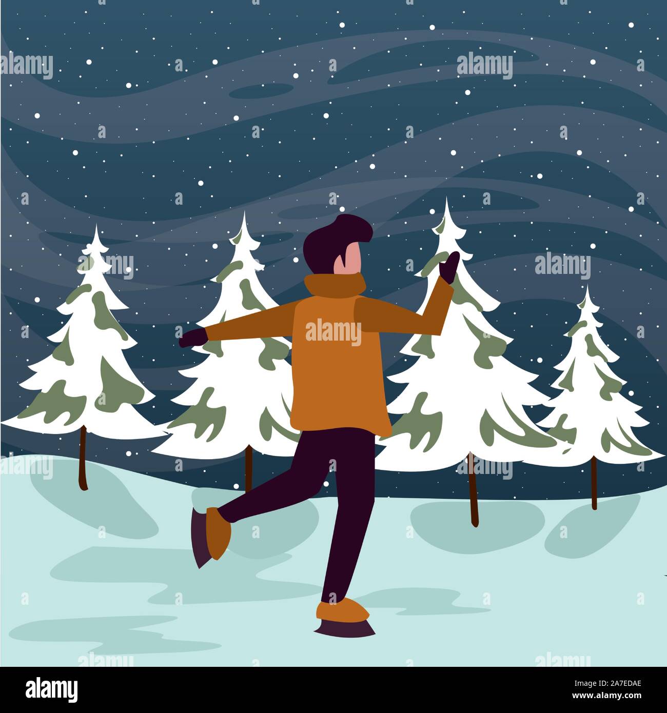 christmas snowscape scene with young boy skating Stock Vector Image ...