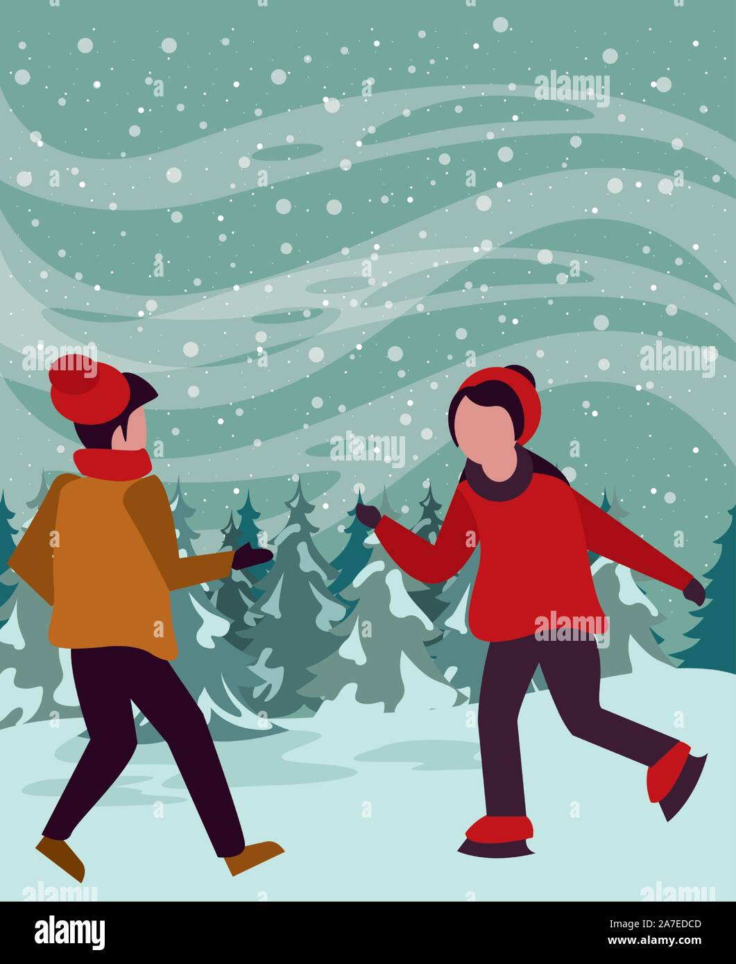 christmas snowscape scene with kids skating Stock Vector Image & Art ...