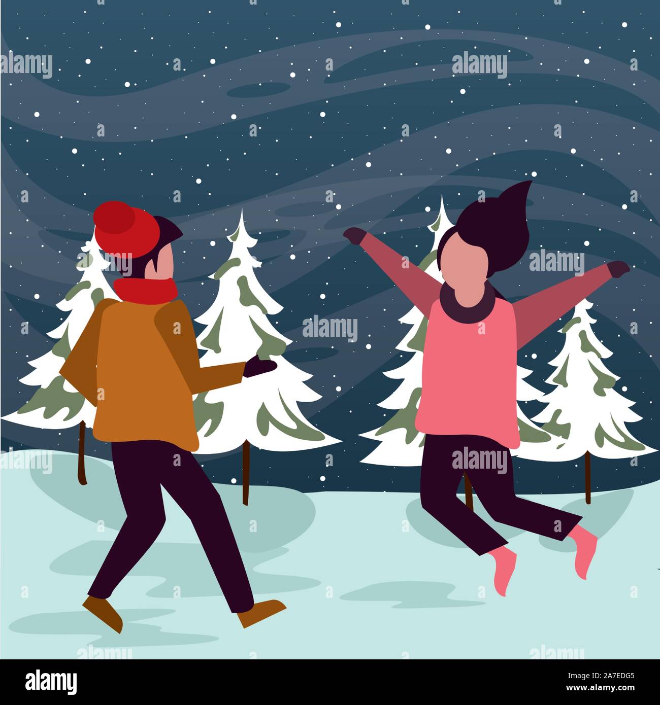 christmas snowscape scene with kids jumping Stock Vector Image & Art ...