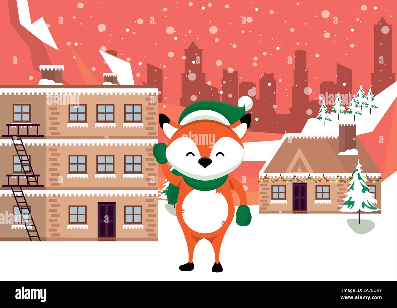 christmas snowscape scene with fox Stock Vector Image & Art - Alamy