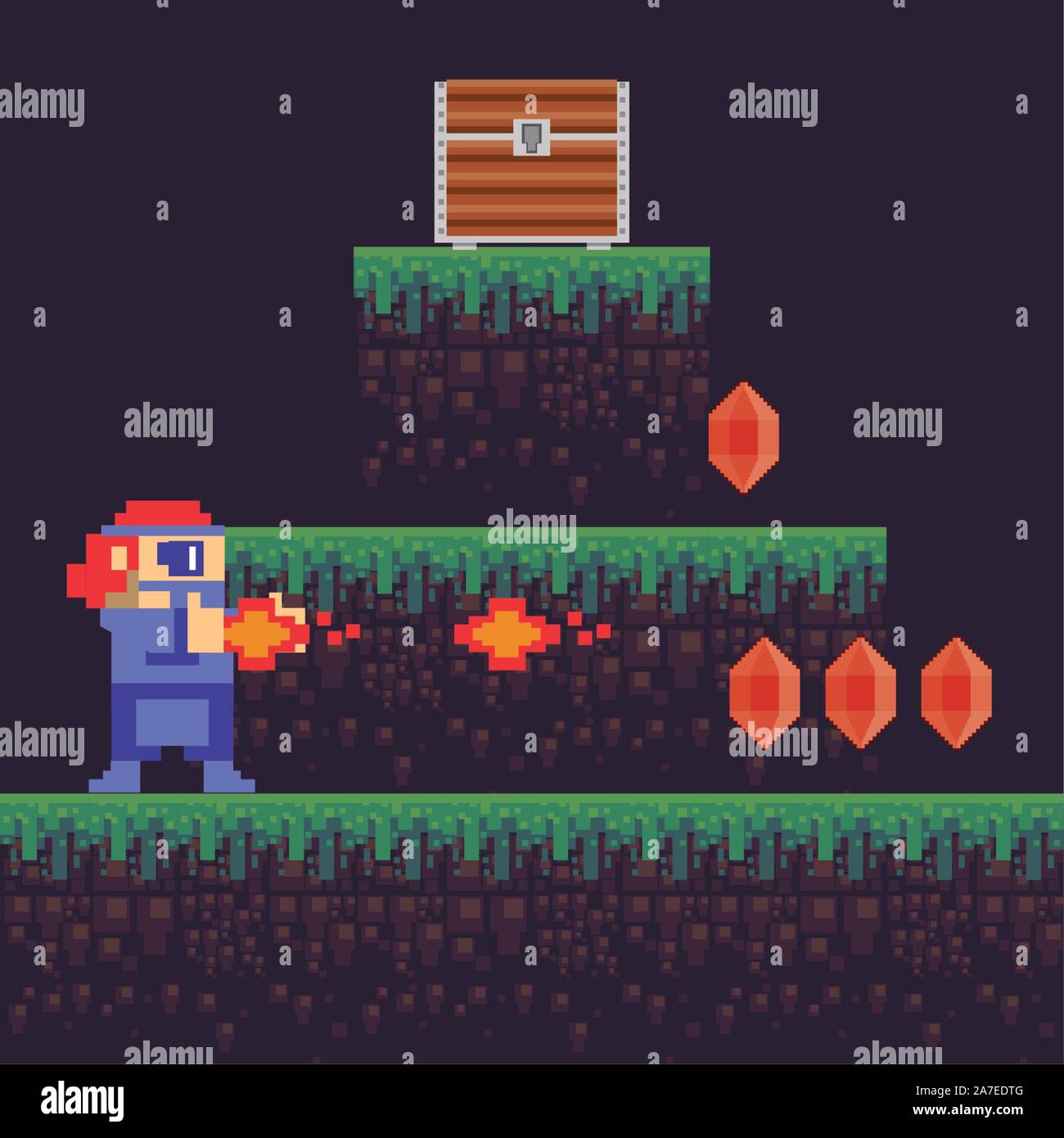 video game warrior shooting weapon in pixelated scene Stock Vector ...