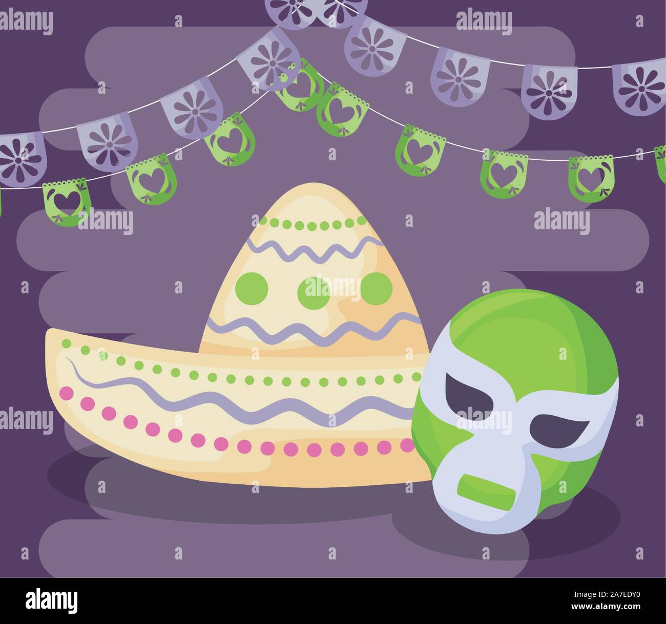 viva mexico celebration with hat traditional and mask fighter vector ...