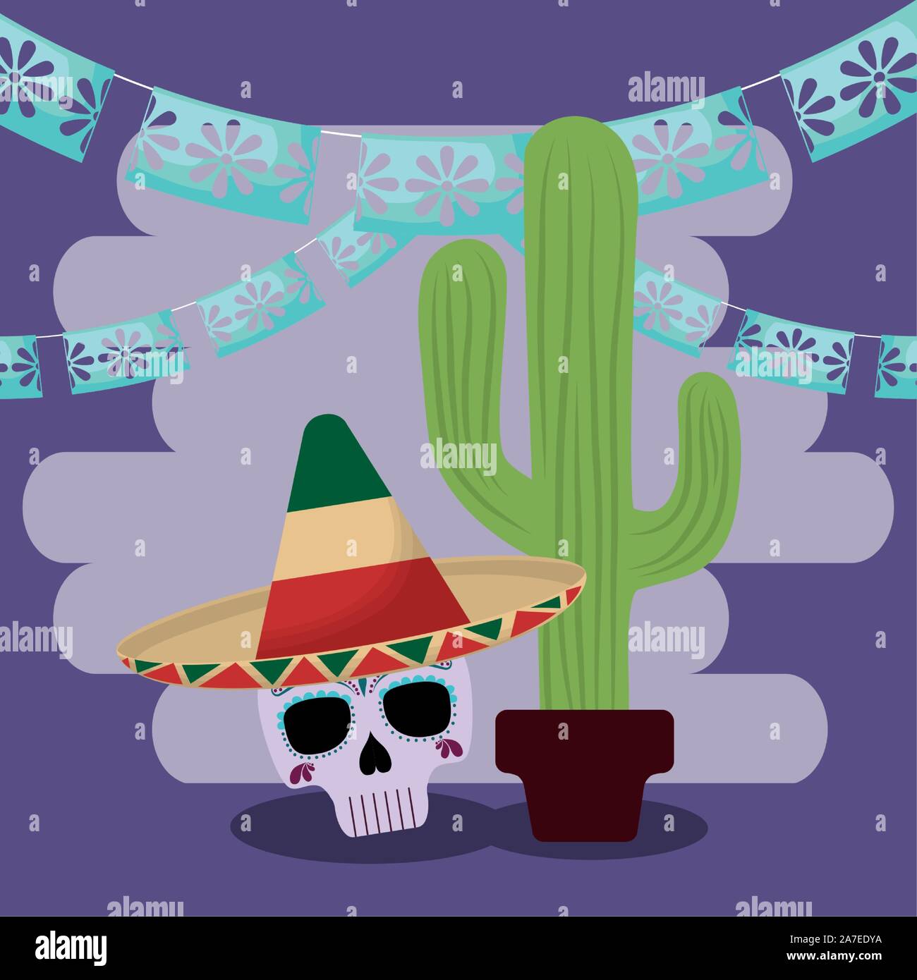 viva mexico celebration with cactus and decoration vector illustration ...