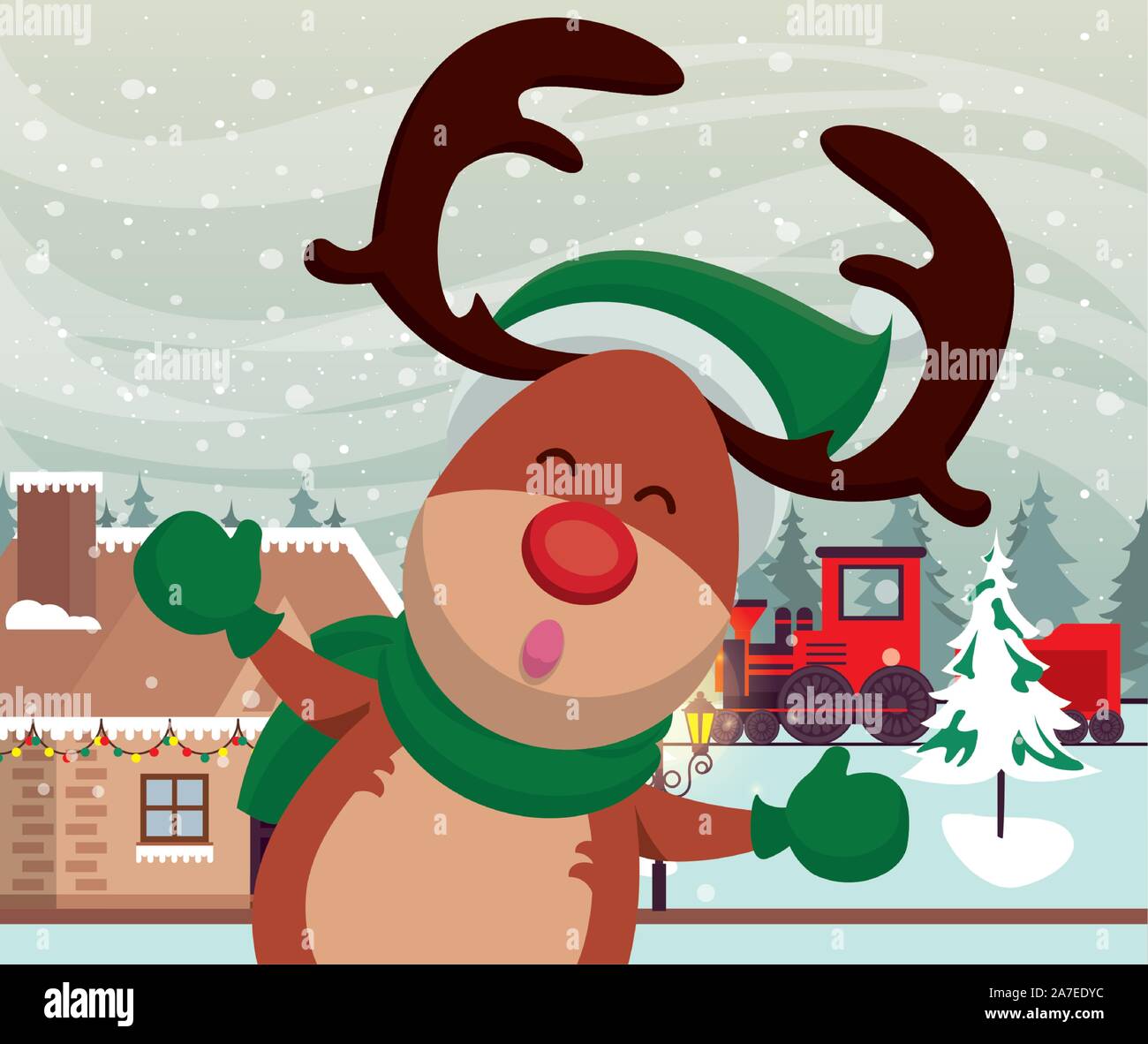 christmas snowscape scene with reindeer Stock Vector Image & Art - Alamy