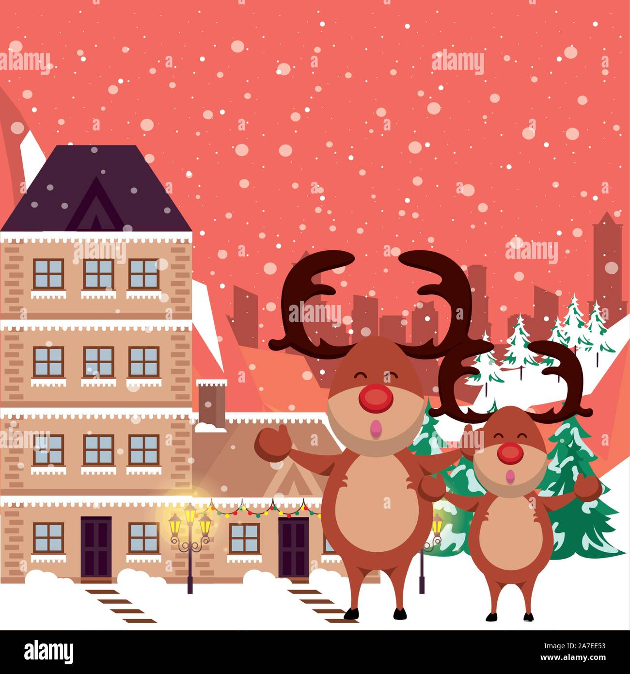 christmas snowscape scene with reindeer Stock Vector Image & Art - Alamy