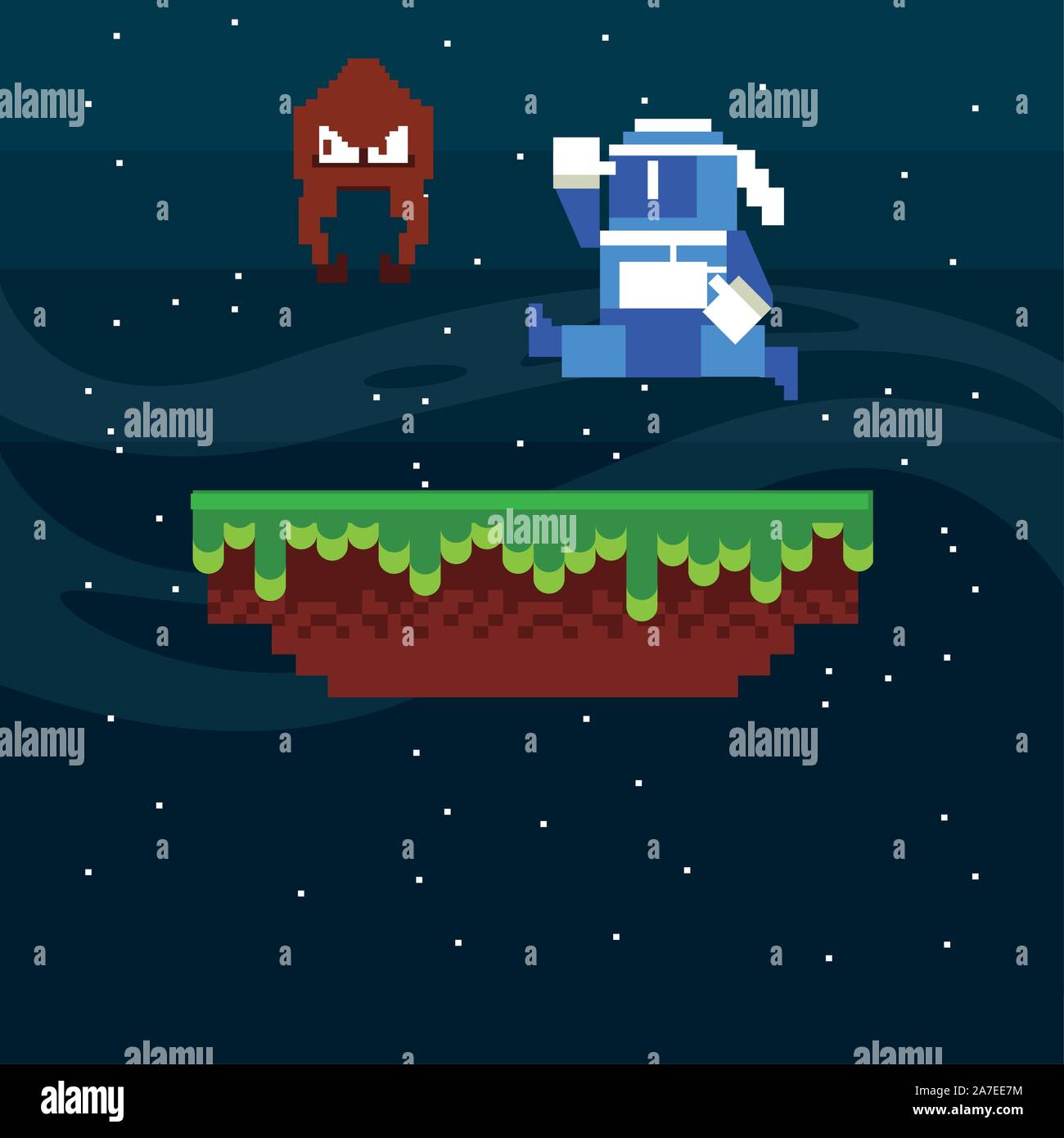 video game warrior jumping in pixelated scene Stock Vector Image & Art ...