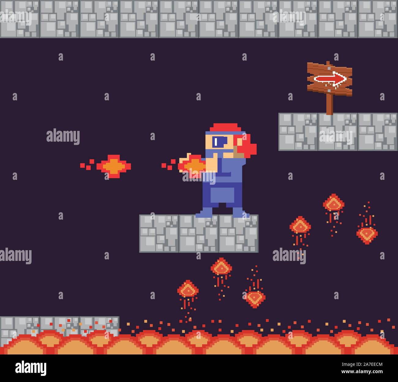 video game warrior shooting in pixelated scene Stock Vector Image & Art ...