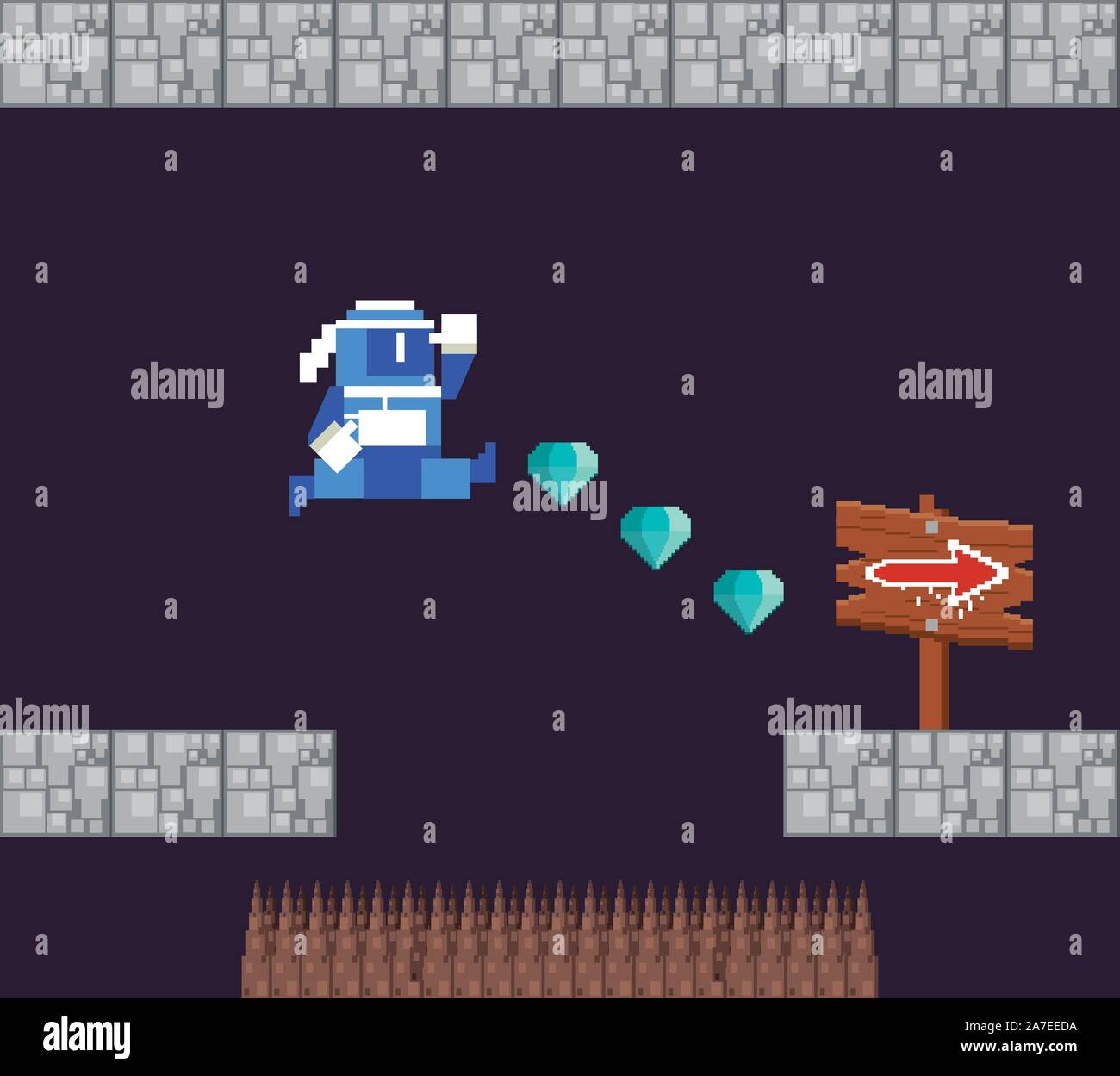 video game warrior jumping in pixelated scene Stock Vector Image & Art ...