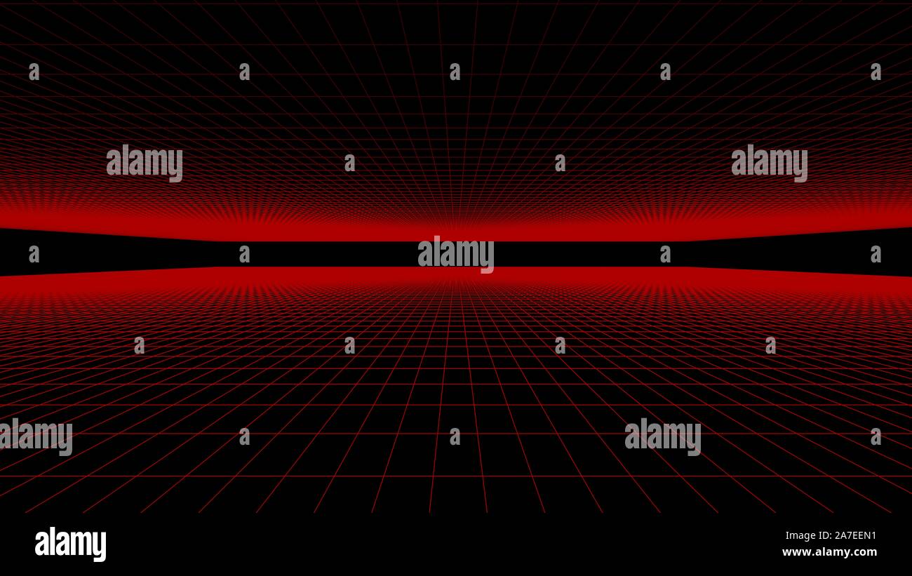 Background with red grids floor and ceiling on black space - 3D ...