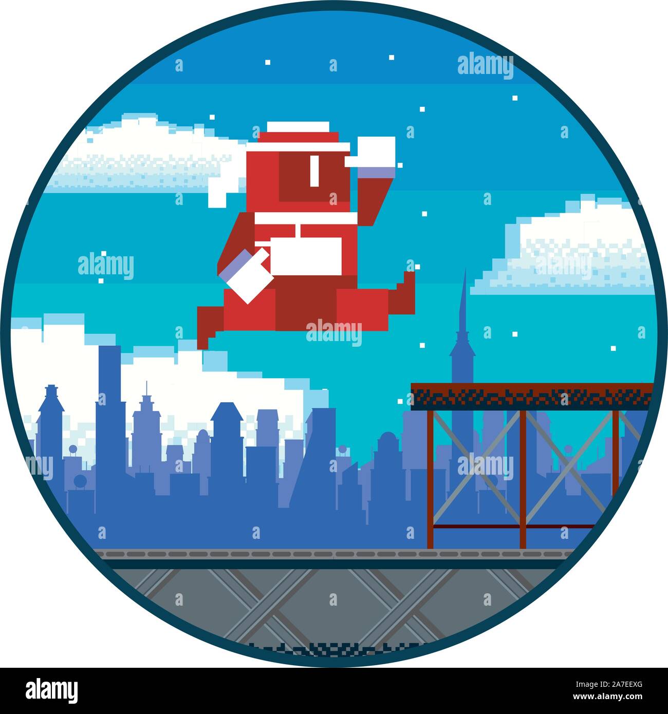 video game warrior jumping in pixelated scene Stock Vector Image & Art ...