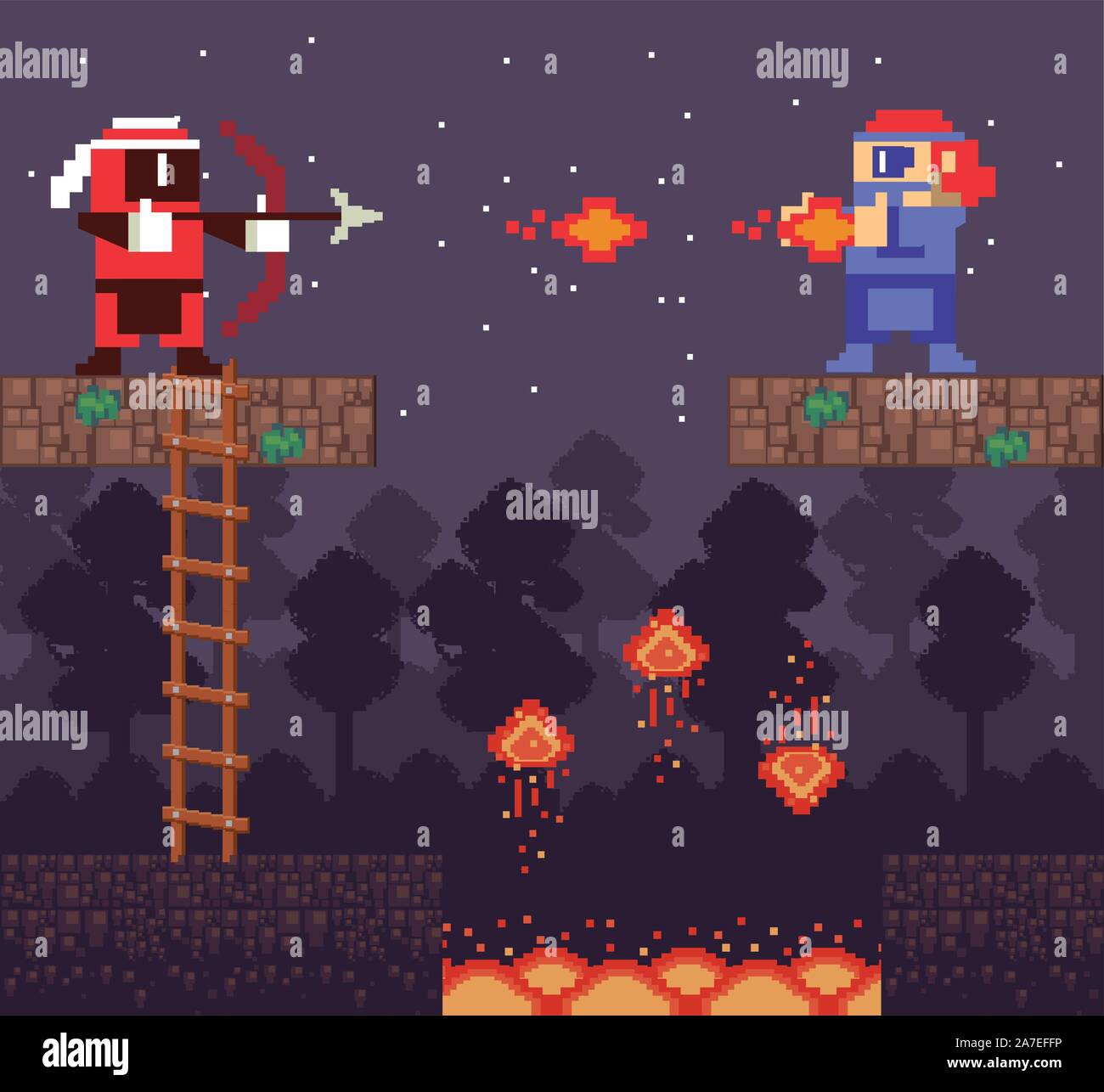 video game warrior shooting in pixelated scene Stock Vector Image & Art ...