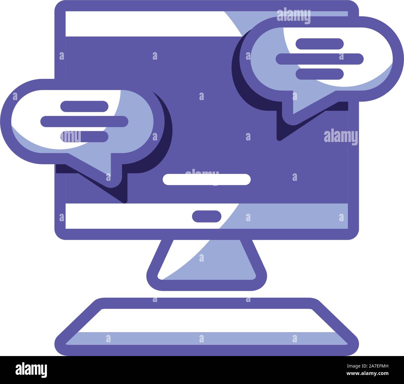 desktop computer screen with keyboard in white background vector ...