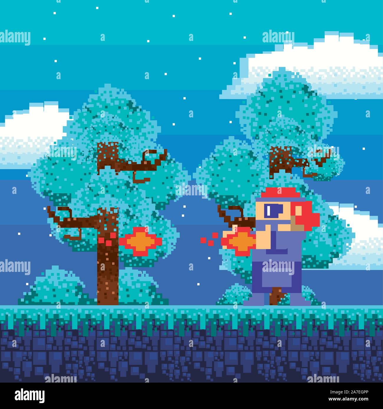 video game warrior shooting in pixelated scene Stock Vector Image & Art ...