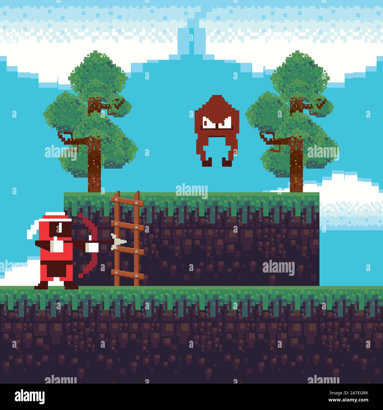 video game archery warrior in pixelated scene Stock Vector Image & Art ...