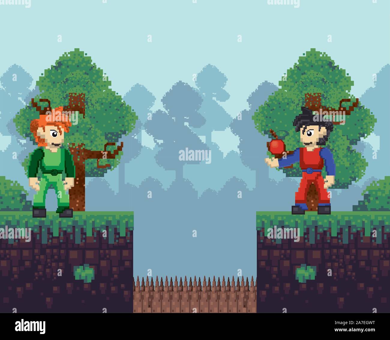 video game warriors in pixelated scene Stock Vector Image & Art - Alamy