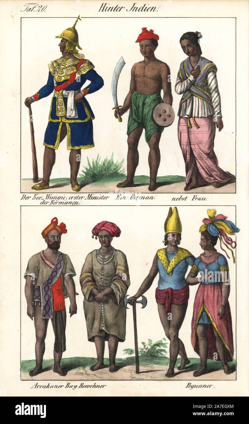 Costumes of Burma including the first minister, Kee Wungie, Burmese man ...