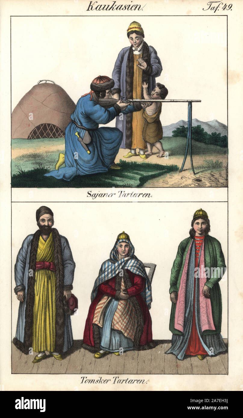 Siberian Tatars: A man from the Sayan mountains firing a musket in ...