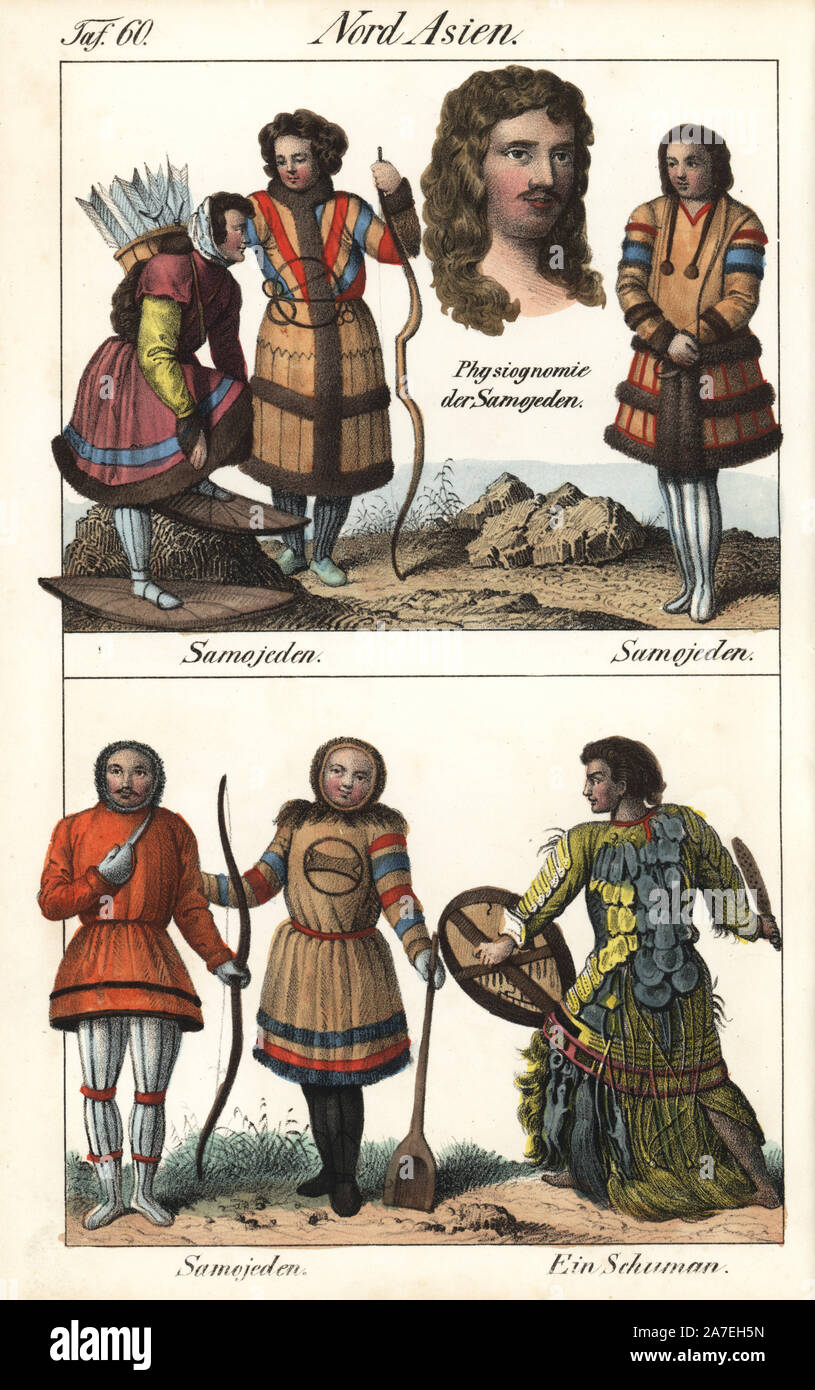 Costumes of the Samoyedic peoples of Siberia: men wearing skirted ...