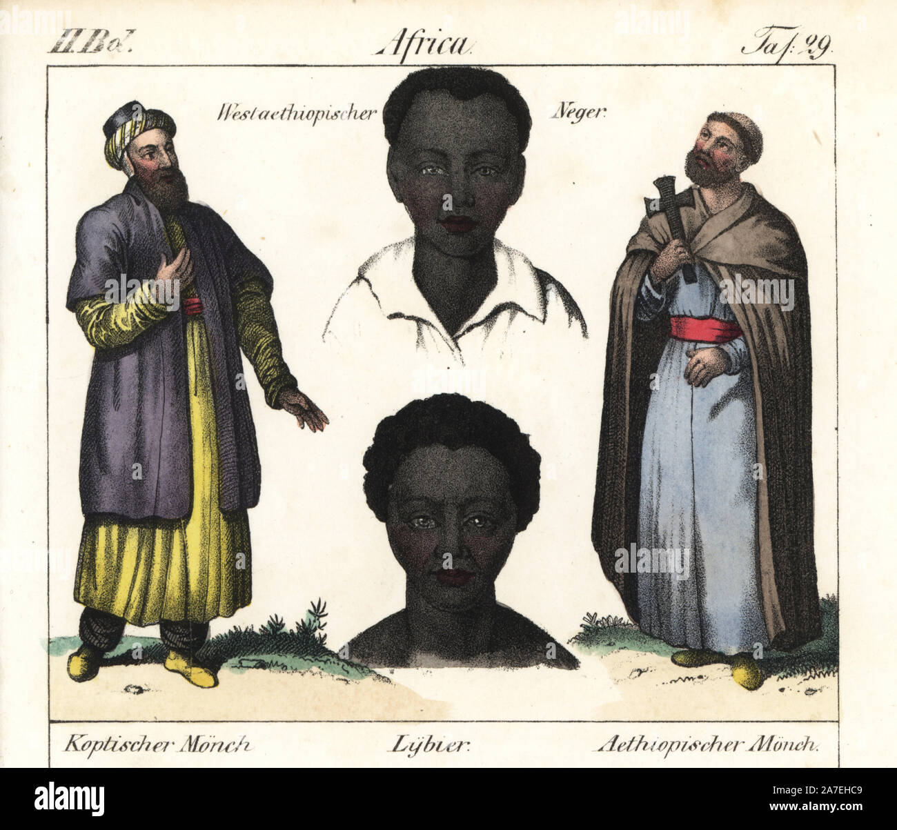 A Coptic monk and an Ethiopian monk, with portraits of a west Ethiopian ...
