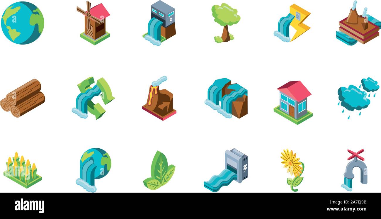 set of icons renewable energy on white background vector illustration ...