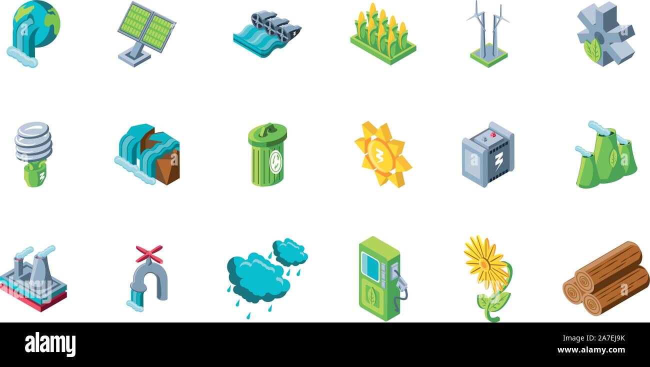 set of icons renewable energy on white background vector illustration ...
