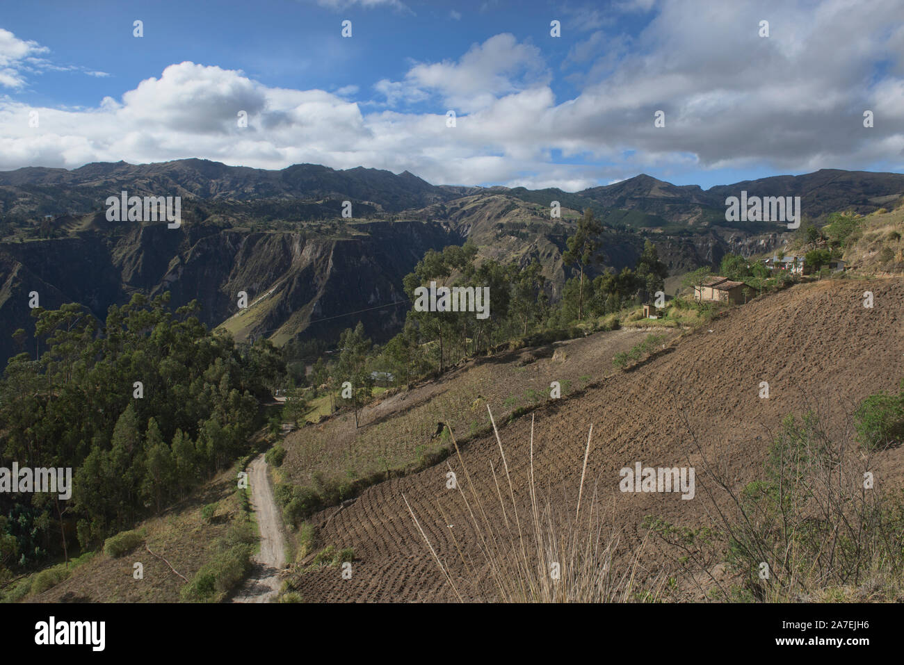 Beautiful cultivated valley along the Quilotoa Loop Trek, Quilotoa ...