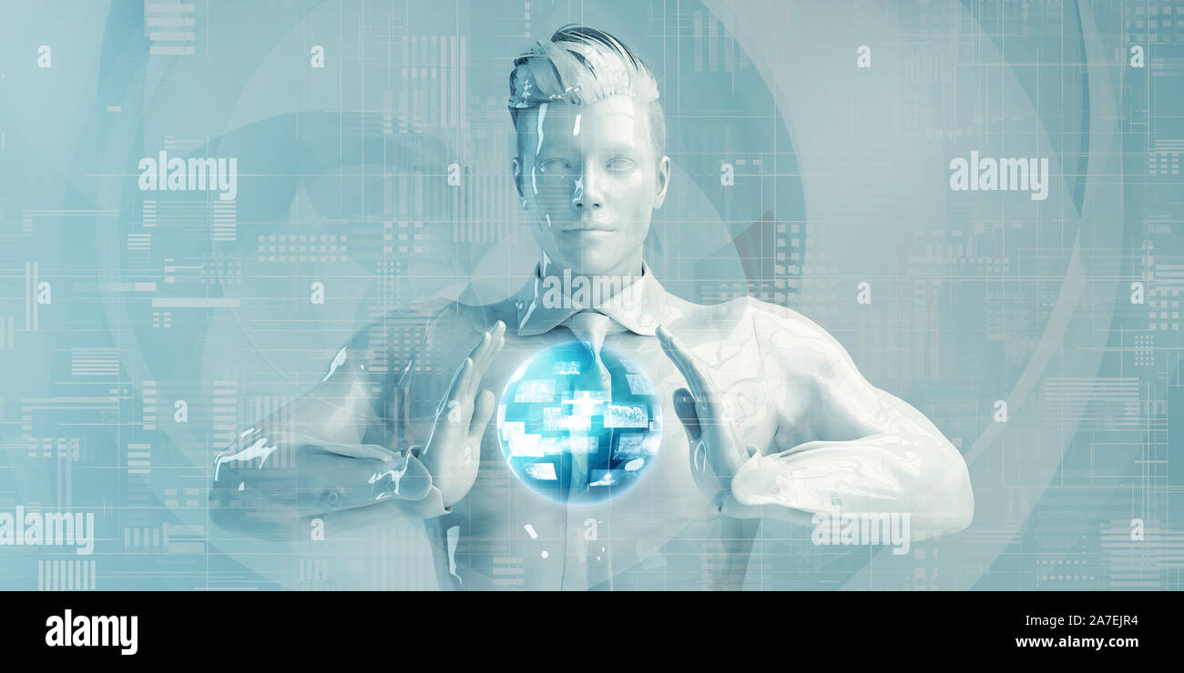 Young Business Man Using Digital Solutions Technology Concept Art Stock ...