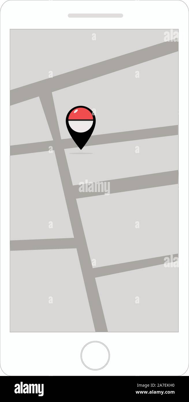 map pin poke ball on smartphone, old game, trainer, concept of go party ...