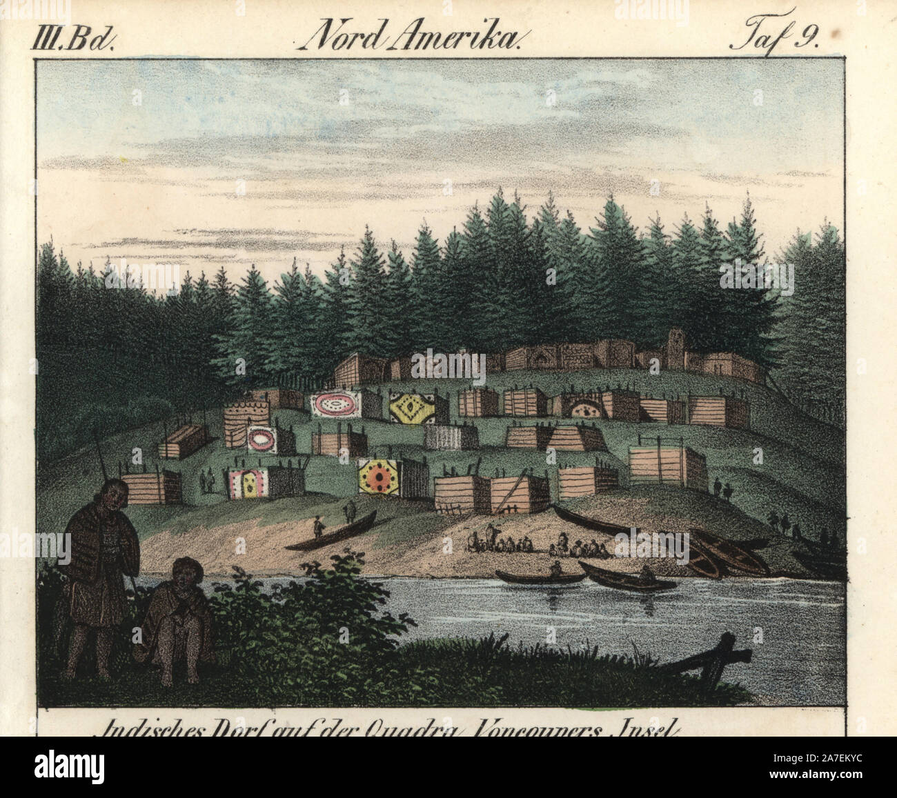 Native village on Vancouver island, Canada, with many painted wooden ...