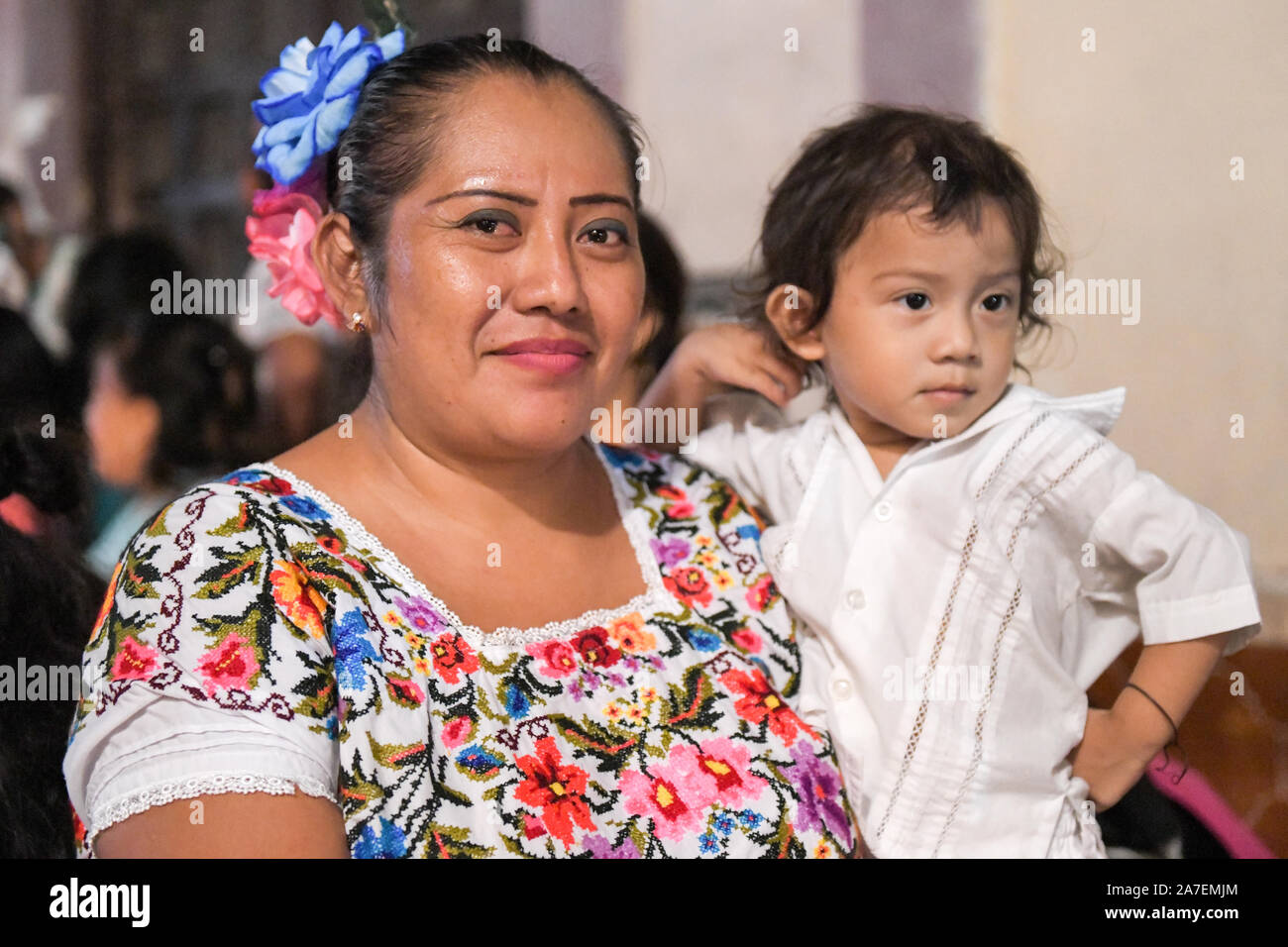 Mexican mother and child during Hanal Pixan which is the celebration of ...