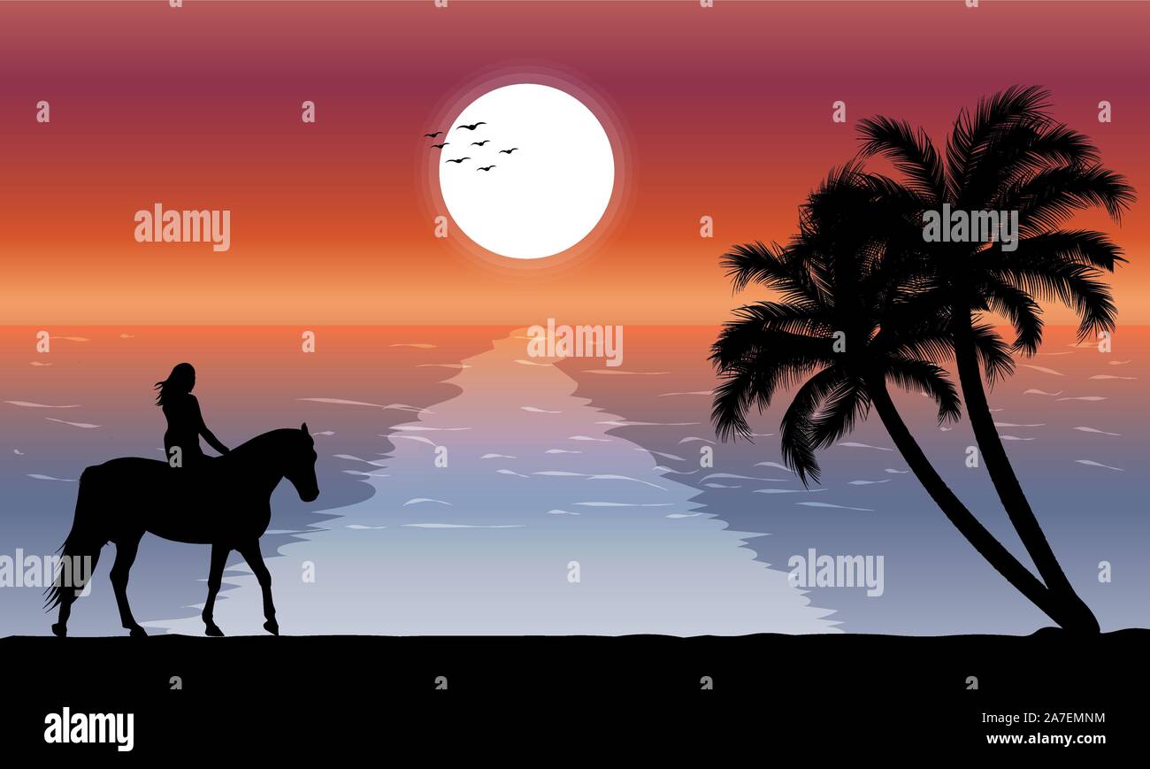 Silhouette of horse on the moon background Stock Vector Images - Alamy