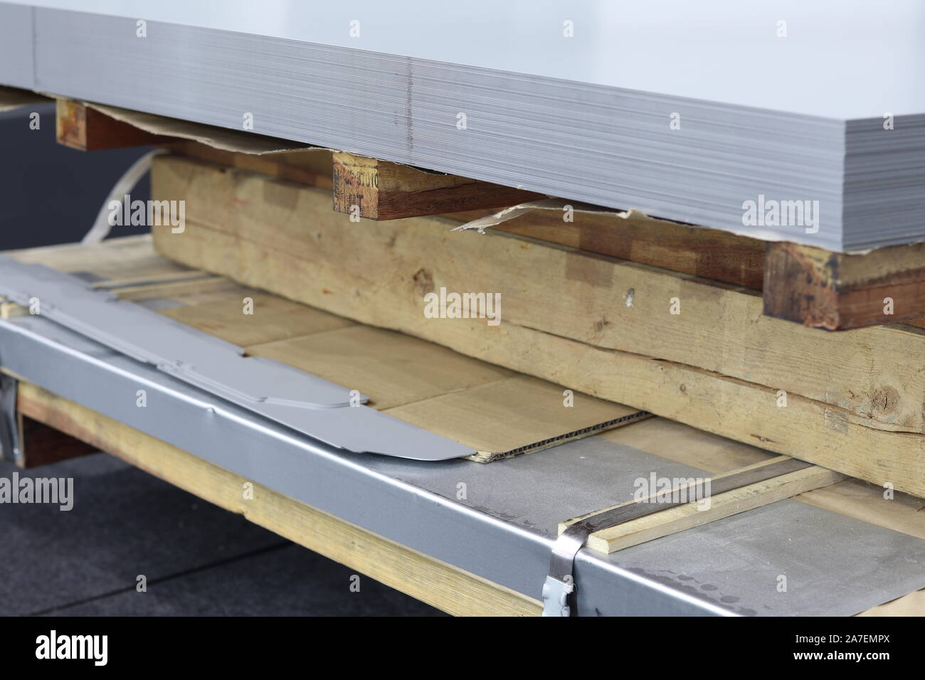 Stack of steel sheets ; ready to use ; stock ; for laser cutting as ...