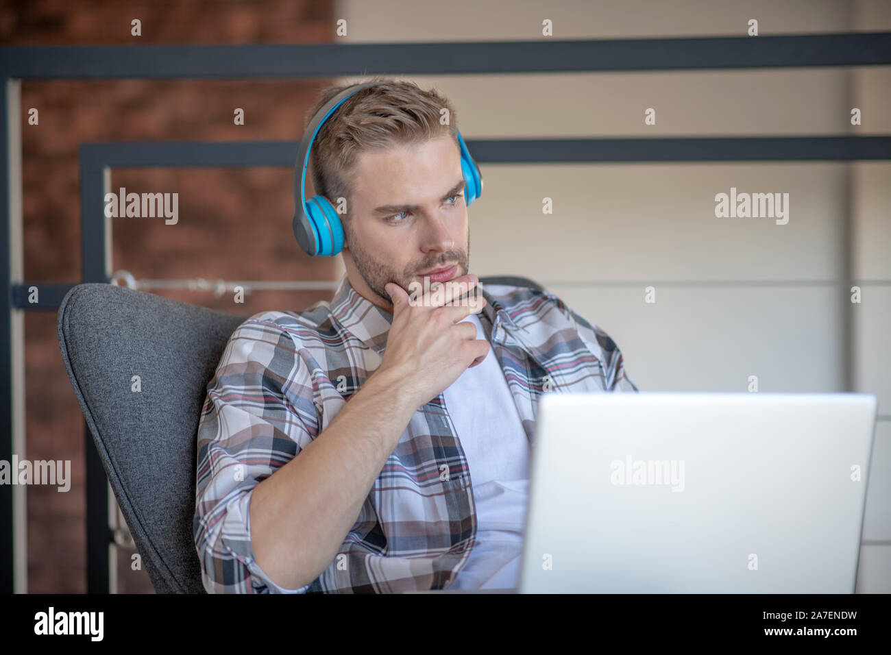 Bearded freelancer feeling thoughtful while starting new project Stock ...